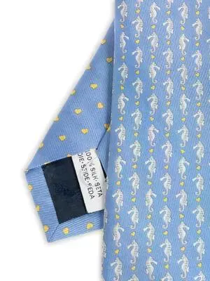 FERRAGAMO Silk Seahorse Print Neck Tie