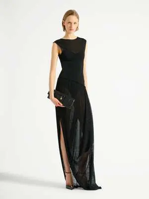 Balmain Long Draped Viscose Dress - Black