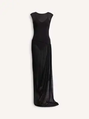 Balmain Long Draped Viscose Dress - Black