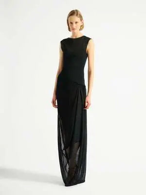 Balmain Long Draped Viscose Dress - Black