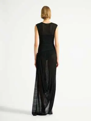 Balmain Long Draped Viscose Dress - Black