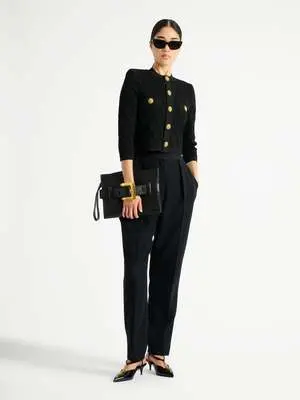Balmain Cropped Quilted Knit Cardigan