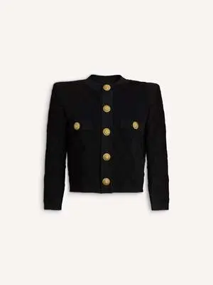 Balmain Cropped Quilted Knit Cardigan
