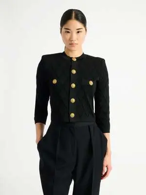 Balmain Cropped Quilted Knit Cardigan