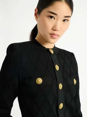 Balmain Cropped Quilted Knit Cardigan