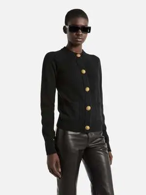 Balmain Eco-cashmere Cardigan With Lion Chain Buttons - Black