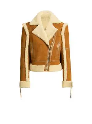 Balmain Two-tone Shearling Biker Jacket - Brown