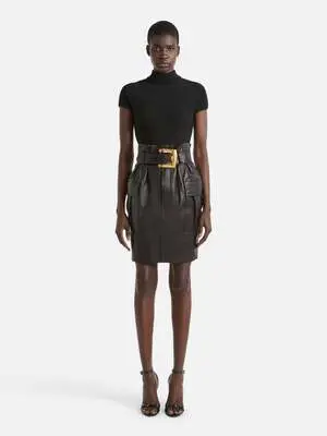 Balmain High-waisted Belted Leather Midi Skirt