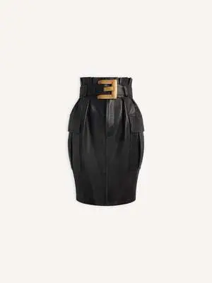 Balmain High-waisted Belted Leather Midi Skirt