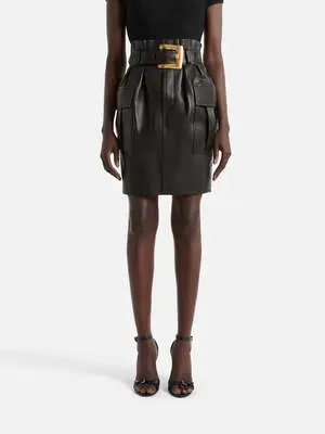 Balmain High-waisted Belted Leather Midi Skirt