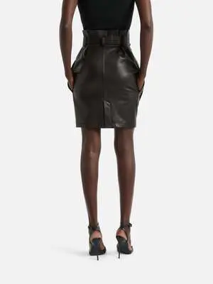 Balmain High-waisted Belted Leather Midi Skirt