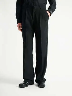 Balmain Wool Flat-pleated Trousers - Black