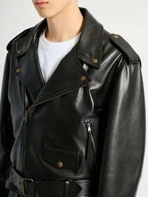 Balmain Textured Leather Biker Jacket