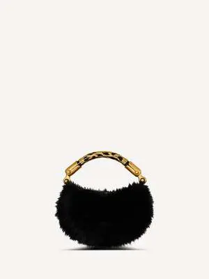 Balmain Mini Faux Fur Bag With Resin And Metal Handle - Black