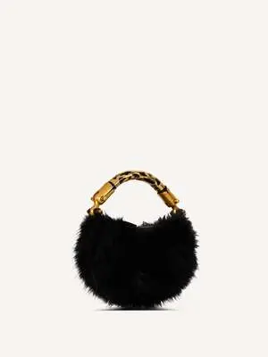 Balmain Mini Faux Fur Bag With Resin And Metal Handle