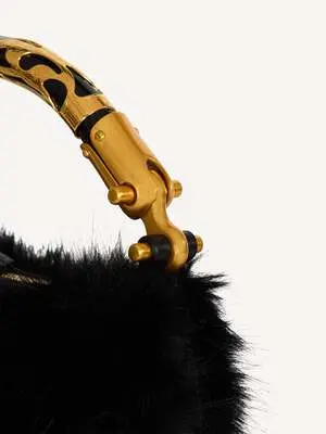 Balmain Mini Faux Fur Bag With Resin And Metal Handle