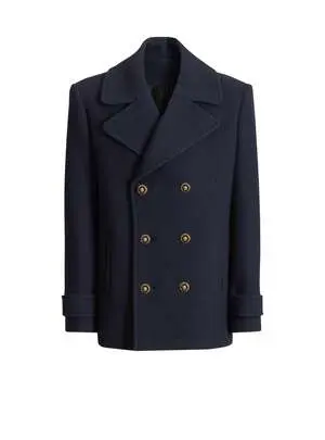 Balmain Wool Pea Coat - Navy