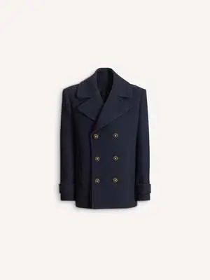 Balmain Boiled Wool Pea Coat - Navy