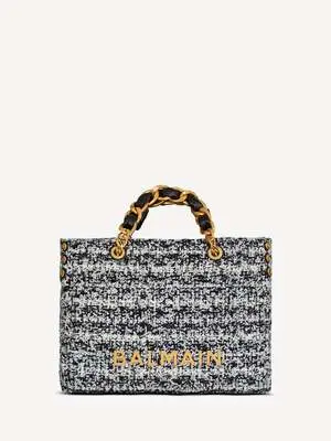 Balmain 1945 Soft Tweed Tote Bag - Black