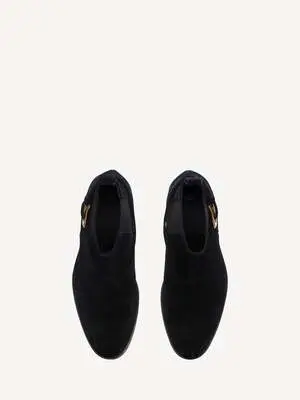 Balmain Suede Leather Anthem Chelsea Boots With Gold Buckle - Black