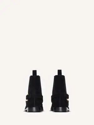 Balmain Suede Leather Anthem Chelsea Boots With Gold Buckle - Black