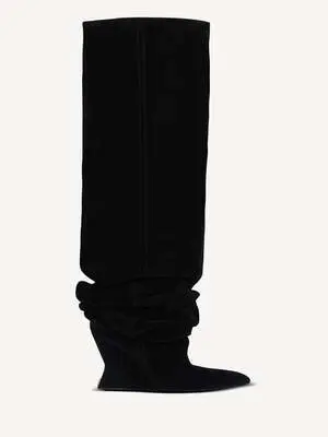 Balmain Suede Leather Wedge Thigh-high Boots - Black