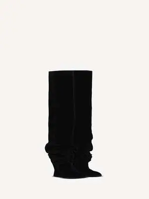Balmain Suede Leather Wedge Thigh-high Boots - Black