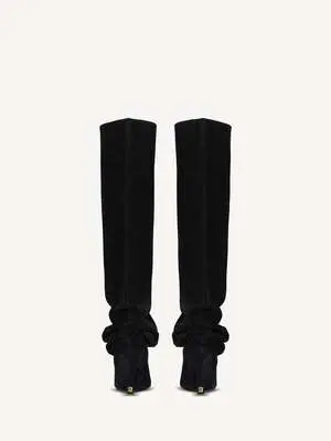 Balmain Suede Leather Wedge Thigh-high Boots - Black