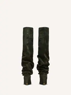 Balmain Suede Leather Wedge Thigh-high Boots - Khaki