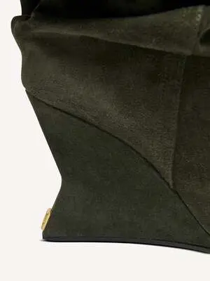 Balmain Suede Leather Wedge Thigh-high Boots - Khaki