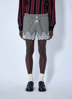 Martine Rose Checkered Shorts With Lace Trim - Brown