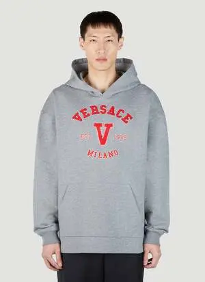 Versace Varsity Logo Patch Hooded Sweatshirt - Gray
