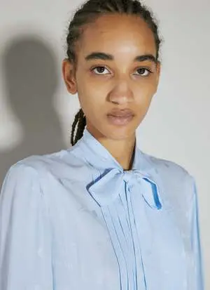 Prada Logo Jacquard Silk Shirt With Pussy Bow