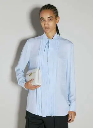 Prada Logo Jacquard Silk Shirt With Pussy Bow - Blue