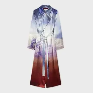 PAUL SMITH + GABRIELA HEARST Paul Smith + Gabriela Hearst Lyra Blue Mountain Print Silk Wrap Trench Coat - Red