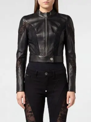 Philipp Plein Leather And Lace Jacket - Black