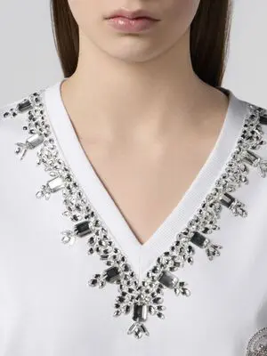 Philipp Plein Embellished V-neck T-shirt - White