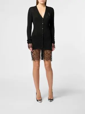 Philipp Plein Button-up Cardigan Dress With Lace Trim