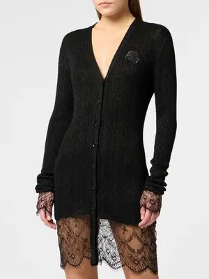 Philipp Plein Button-up Cardigan Dress With Lace Trim