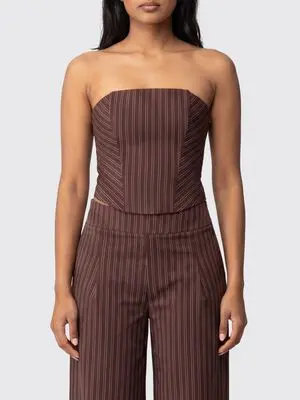 Patrizia Pepe Striped Cotton Corset Top - Brown