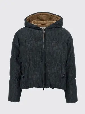 Brunello Cucinelli Short Quilted Down Jacket With Hood - Denim