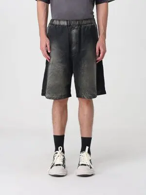 Mihara Yasuhiro Abstract Print Cotton Jogging Shorts With Distressed Effect - Black