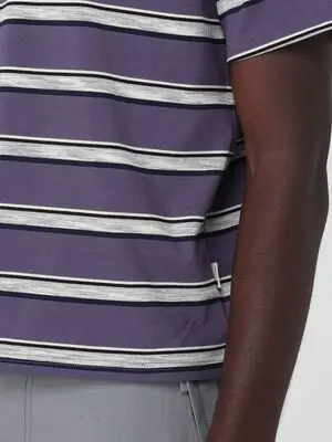 CARRER Striped Cotton Crewneck T-shirt With Embroidered Logo - Violet