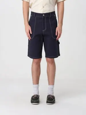 CARRER Knee-length Cotton Shorts With Belt Loops And Contrast Stitching - Blue