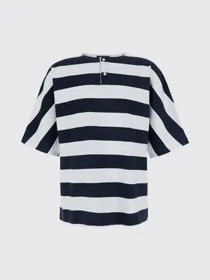 Jacquemus Striped Cotton T-shirt With Crewneck And Button Placket - Blue