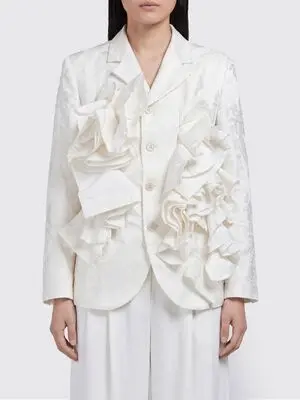 Comme Des Garçons Single-breasted Cropped Blazer With Lapels And Embroidery - White