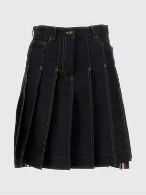 Thom Browne High-waisted Pleated Denim Midi Skirt With Flag Logo Detail