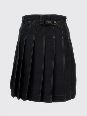 Thom Browne High-waisted Pleated Denim Midi Skirt With Flag Logo Detail