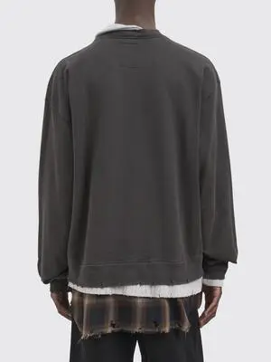 Mihara Yasuhiro Crewneck Sweatshirt With Layered Check Shirt Detail - Black