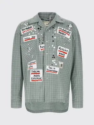 Mihara Yasuhiro Check Cotton Shirt With Cuban Collar And Asymmetric Hem